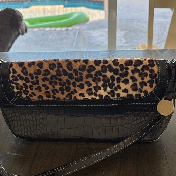 Brahmin | Bags | Brahmin Leopard And Black Croc Clutch | Poshmark